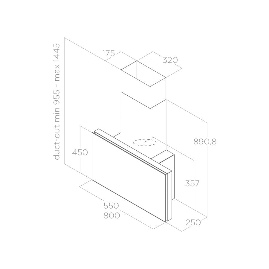 Elica Plat 80cm Built In Wall Extractor Hood in Black Glass - PLAT-BLK-80